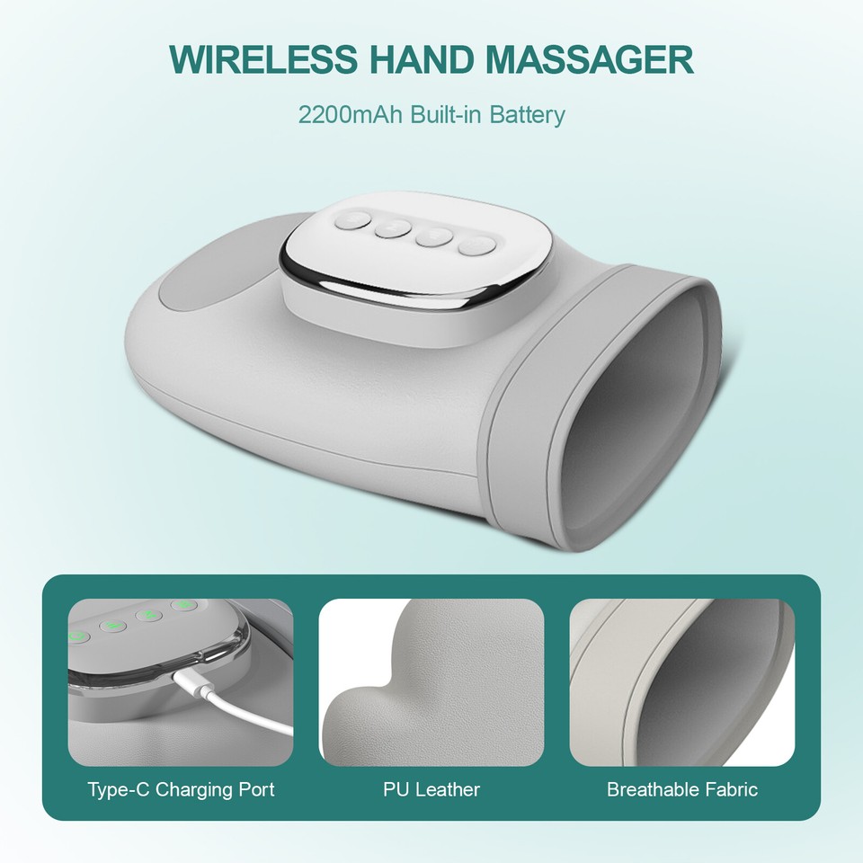 Cordless Hand Massager Compression Machine with Heat Palm Finger ...