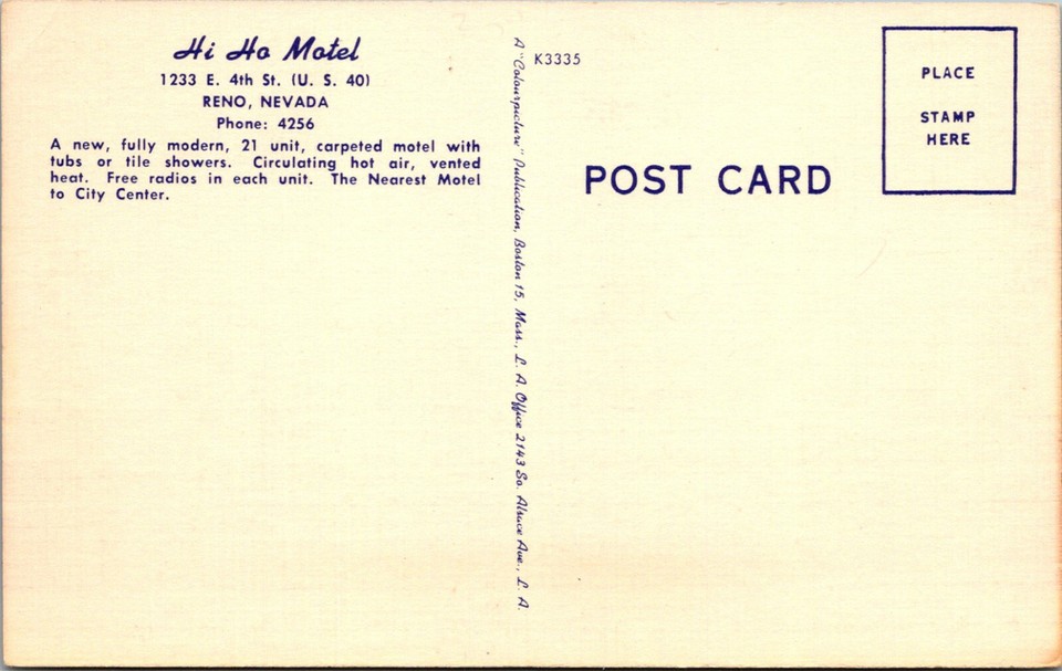 RENO, NEVADA - HI HO ROADSIDE MOTEL - VINTAGE LINEN POSTCARD | eBay