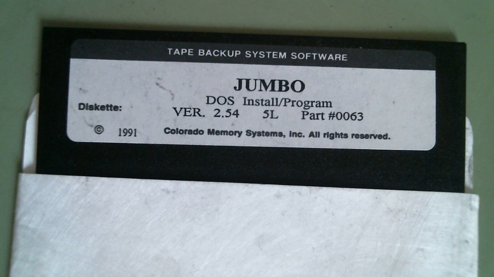 Jumbo Tape Backup DOS Install Program Ver 2.54 5L Colorado - 5.25 ...