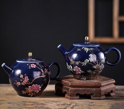 Portable Ceramic Teapots Hand Painted Flower Bird Travel Filter Kettle ...