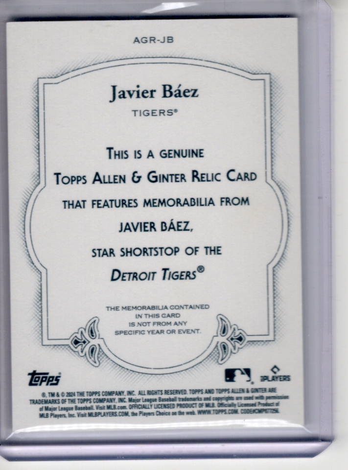 Javier Baez 2024 Topps Allen & Ginter Relic Card #AGR-JB Detroit Tigers | eBay
