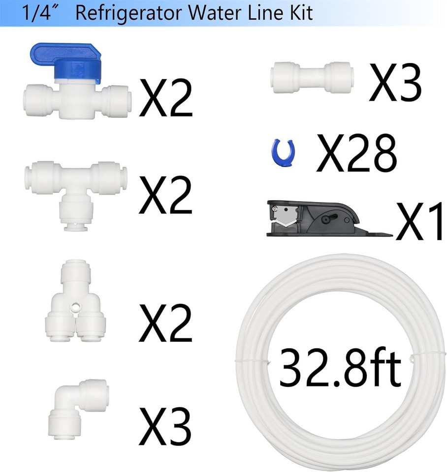 Water Line Kit 1/4 O D Water Tubing 32.8FT for R O System and Ice Maker ...