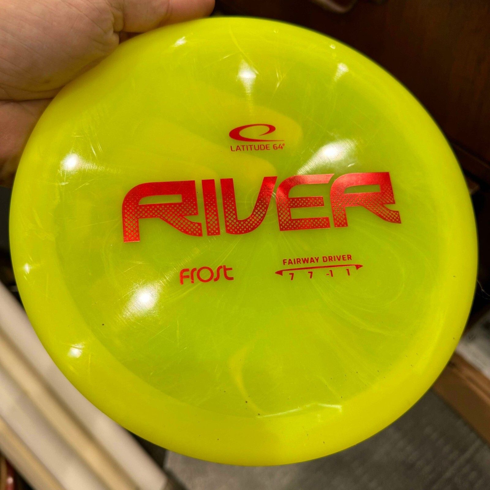 USED LATITUDE 64 FROST LINE RIVER DISC GOLF DRIVER YELLOW/RED 173G ...
