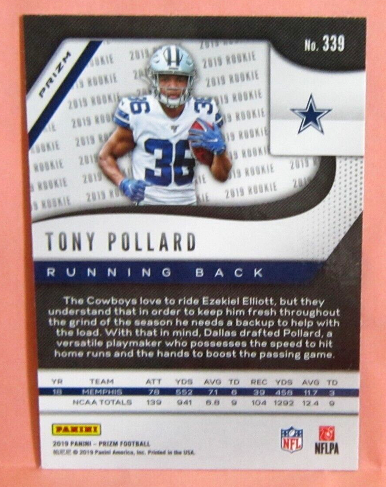 Tony Pollard 2019 Panini Prizm Red,White,Blue Prizm REFRACTOR ROOKIE ...