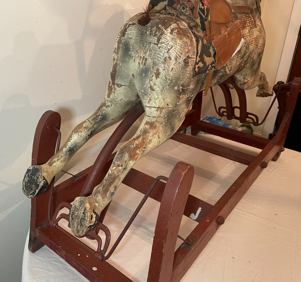 Antique Late 19th Century carved wood iron Whitney Reed Rocking Horse ...
