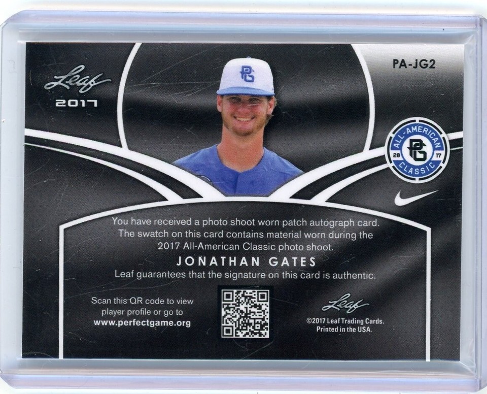 2017 Leaf Perfect Game All-American Classic JONATHAN GATES Rookie Patch ...