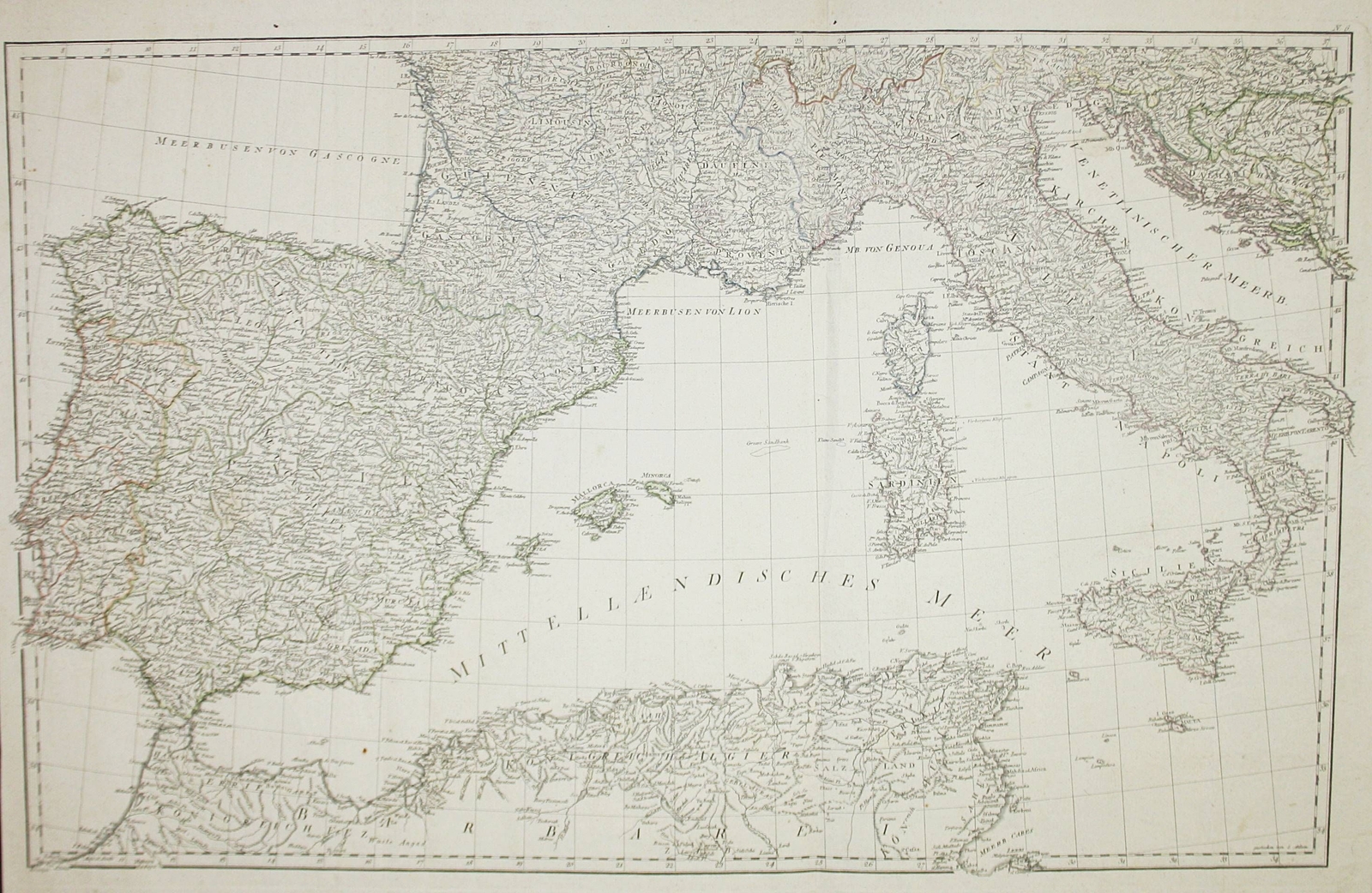 Italia Spain Sardegna Corsica Sicilia Mallorca map Karte J. Adam ...