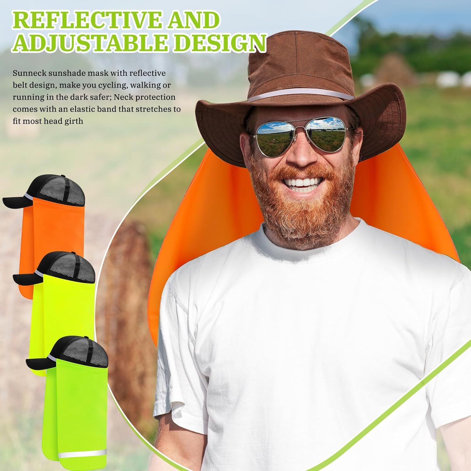 Funtery 6 Pcs UV Neck Sun Protection Reflective Strap Yellow, Green ...