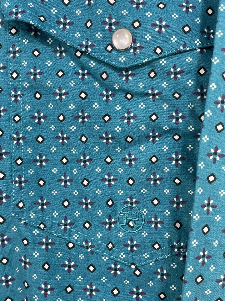 Roper Western Shirt Extra Large Button Up Pearl Snap Blue Geometric ...