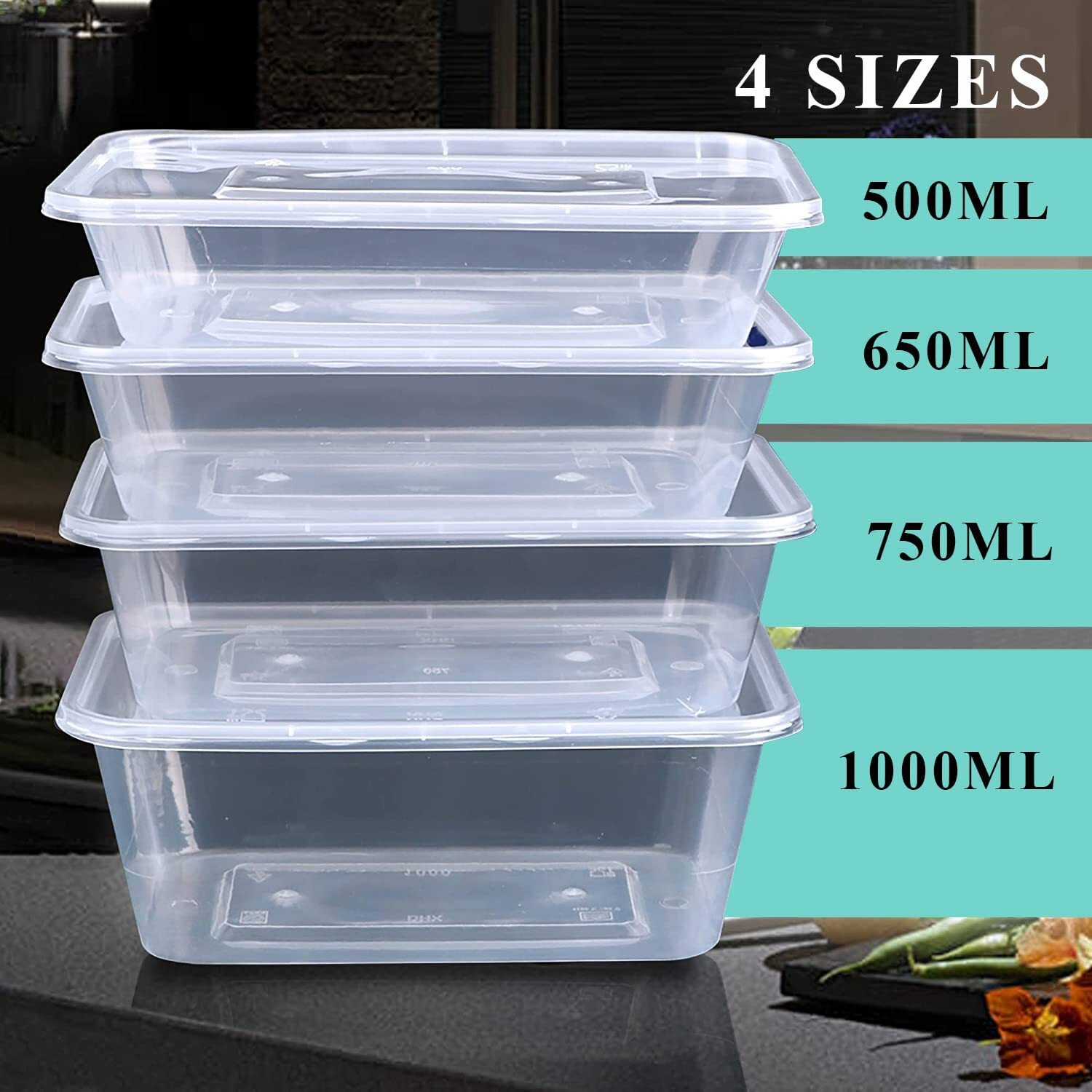 25 Rectangle Plastic Containers with Lid Reusable & Leakproof Food ...