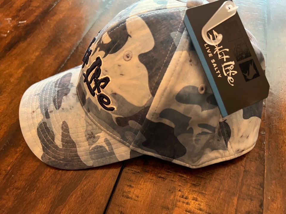 SALT LIFE Hat Cap A FLEX Stretch Deep Sea Blue Camo Fishing Beach ...