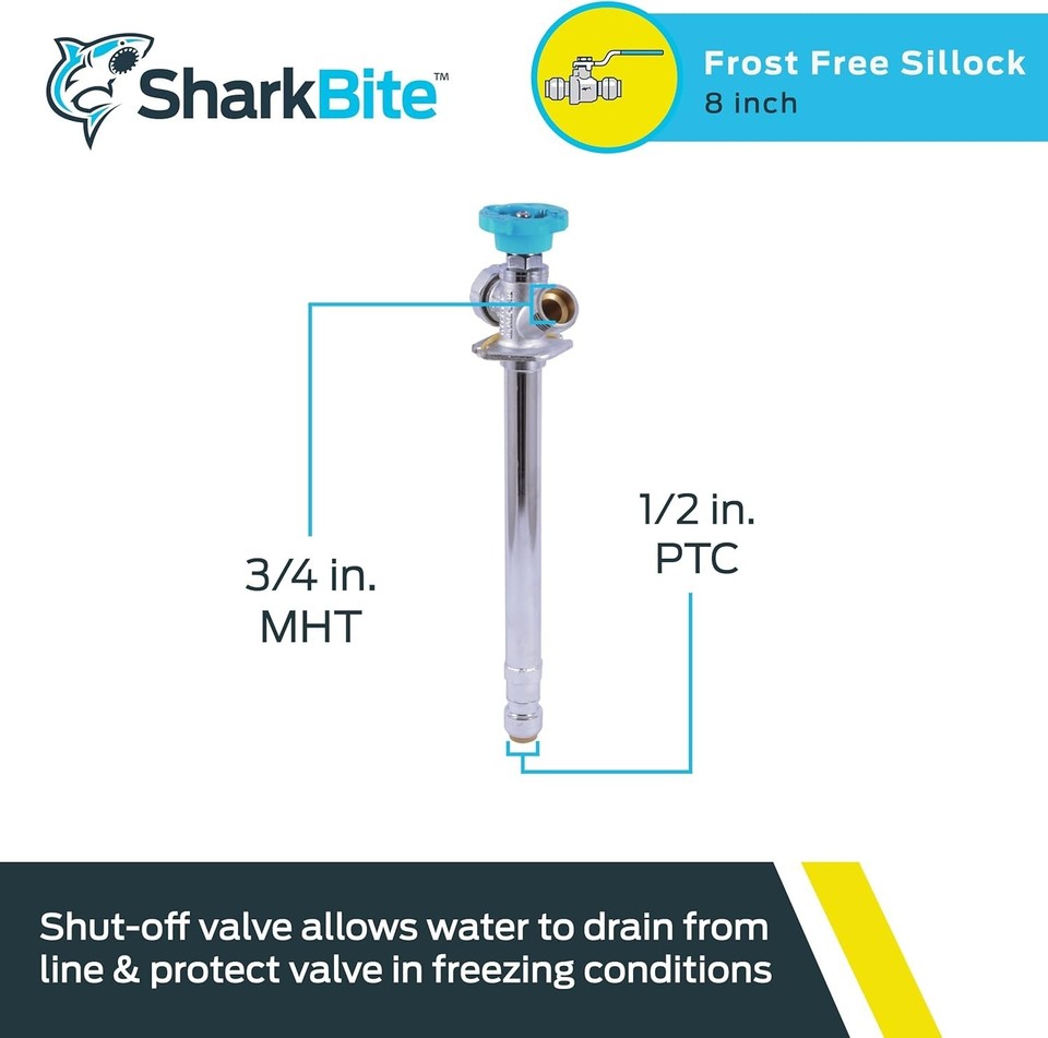 Sharkbite 1/2 in x 8 in Push to Connect Anti-Siphon Frost Free Sillcock ...