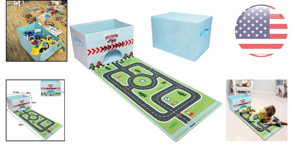 Large Sky Blue Toy Car Storage Box with Play Mat - Fun & Functional | eBay