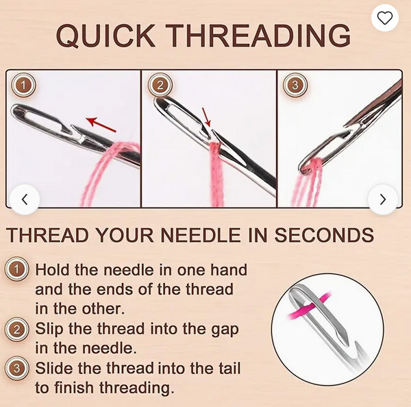 3 Self Threading Needles sewing Easy Thread Stainless Steel Needle ...