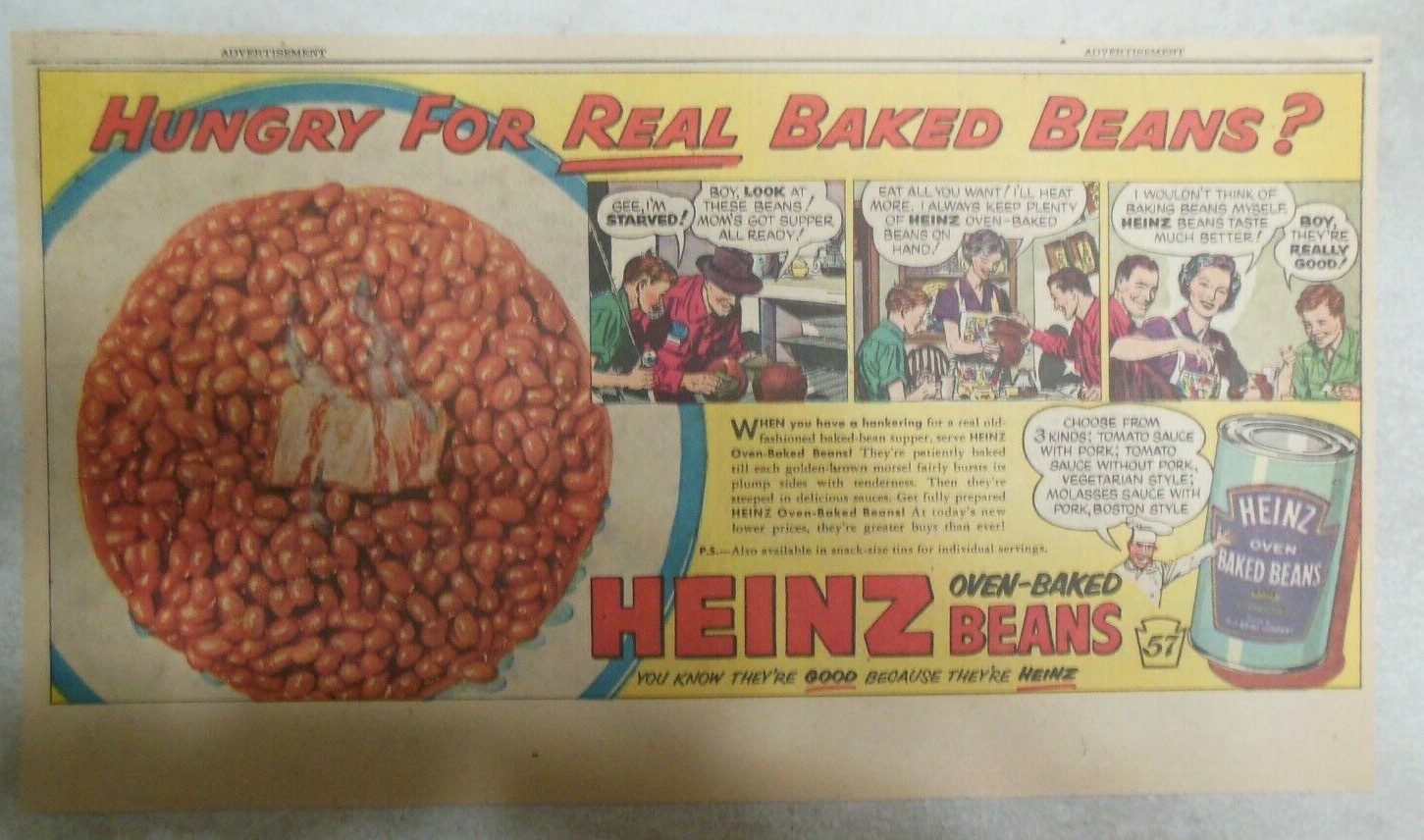 Heinz Beans Ad: Hungry For Real Baked Beans! from 1950's 7.5 x 15 ...