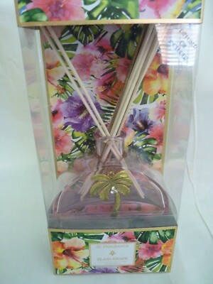 GC FRAGRANCE DIFFUSER ISLAND ESCAPE REEDS OIL PINK GLASS VASE 100ML ...
