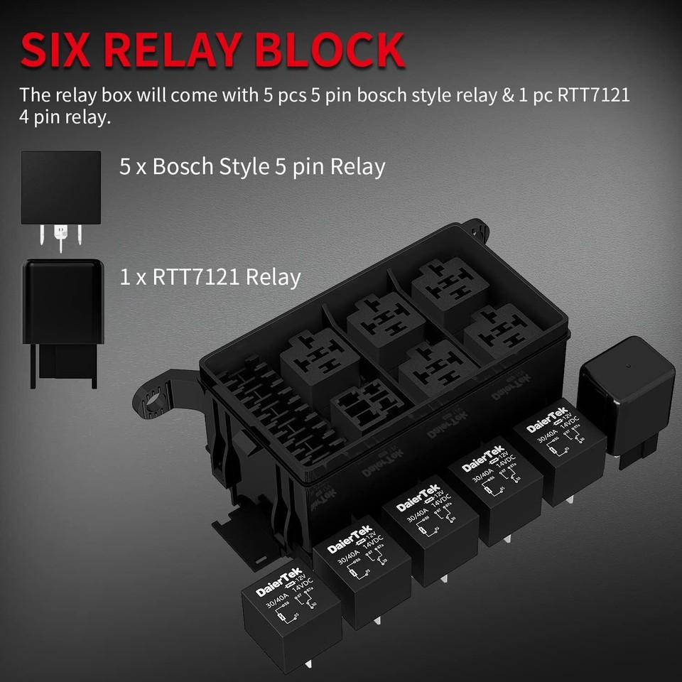 12V Relay Box 6 Way Relay Fuse Box 12 AWG Pre-Wired Waterproof Relay ...