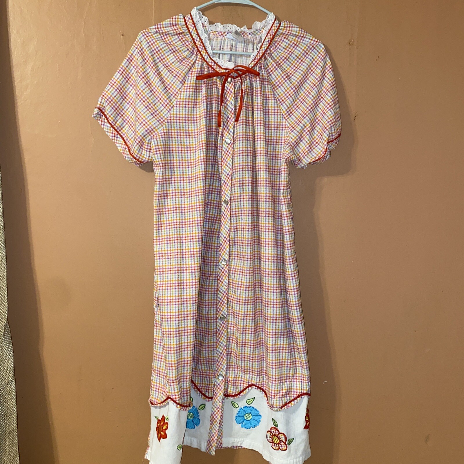 Vintage Granny Housecoat Duster Pearl Snaps Floral C… - Gem