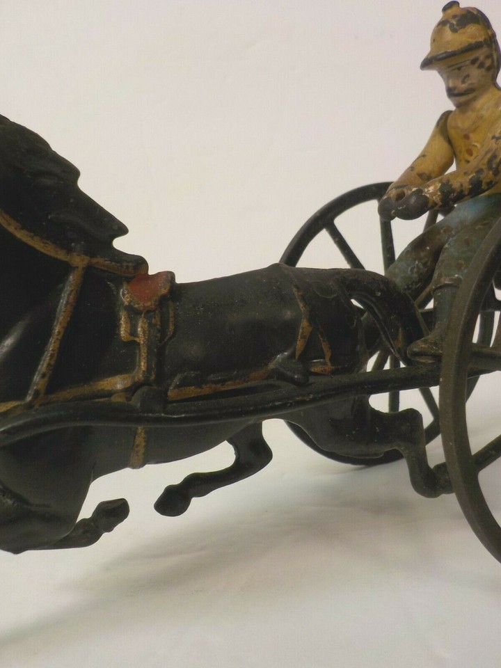 19th C. Cast Iron Trotter Horse Harness Racing Toy (Surrey & Rider) | eBay