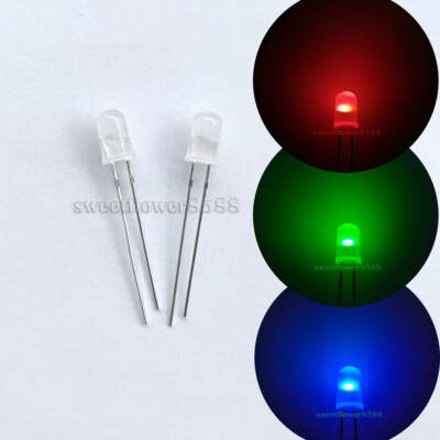 100pcs Diffused 5mm RGB 2 pin Flash Rainbow Fast Flashing LED Diodes ...