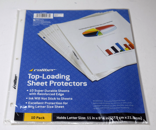CALIBER Top-Loading Sheet Protectors -- 8 1/2" x 11" -- 10 Count | eBay
