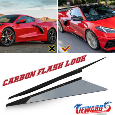 2X CARBON FLASH Side Skirts For 2020-2023 Corvette C8 Rocker Panel GM ...