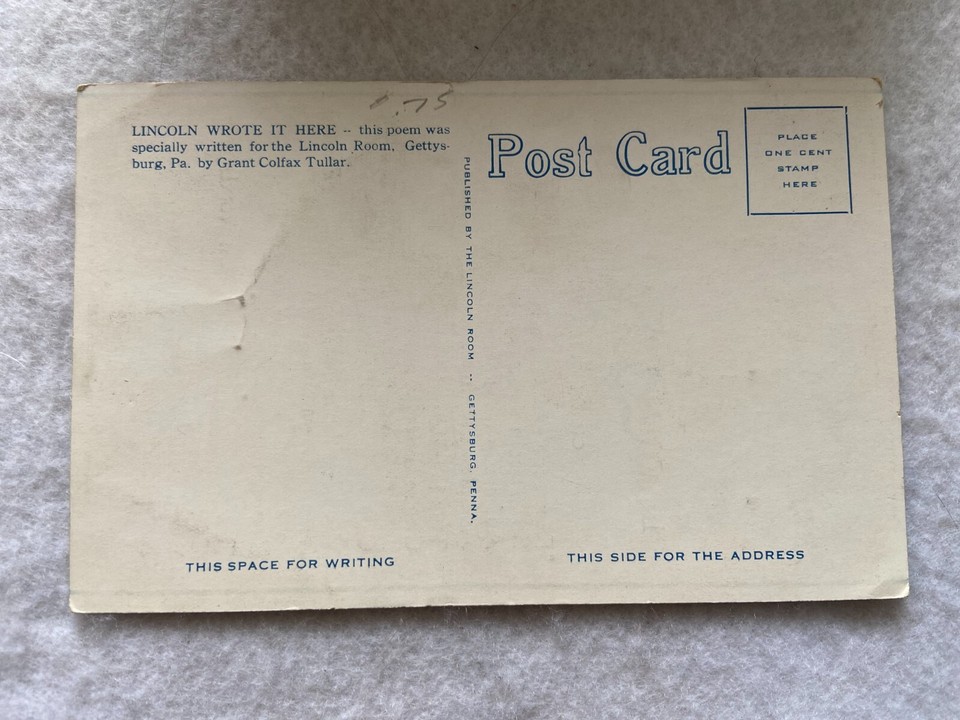 Lincoln Wrote It Here, by Grant Colfax Tullar Vintage Postcard | eBay