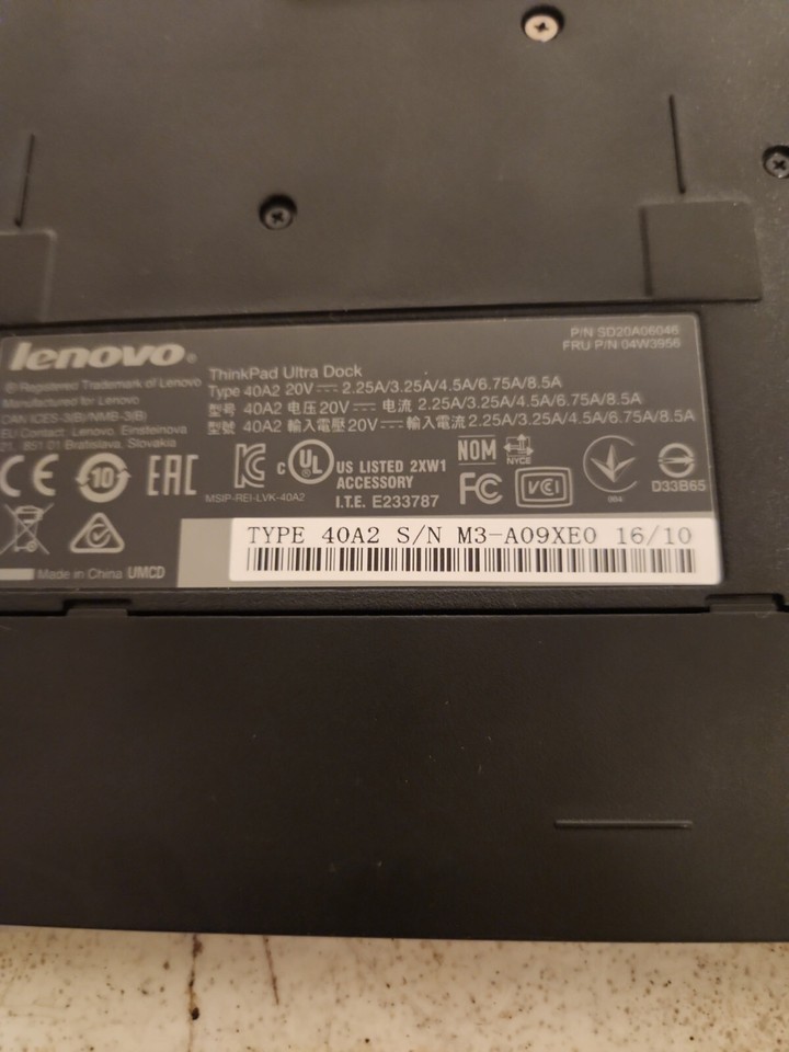 Lenovo ThinkPad Ultra Dock 40A2 USB 3.0 T440 X240 T540 L460 T470 T570 ...
