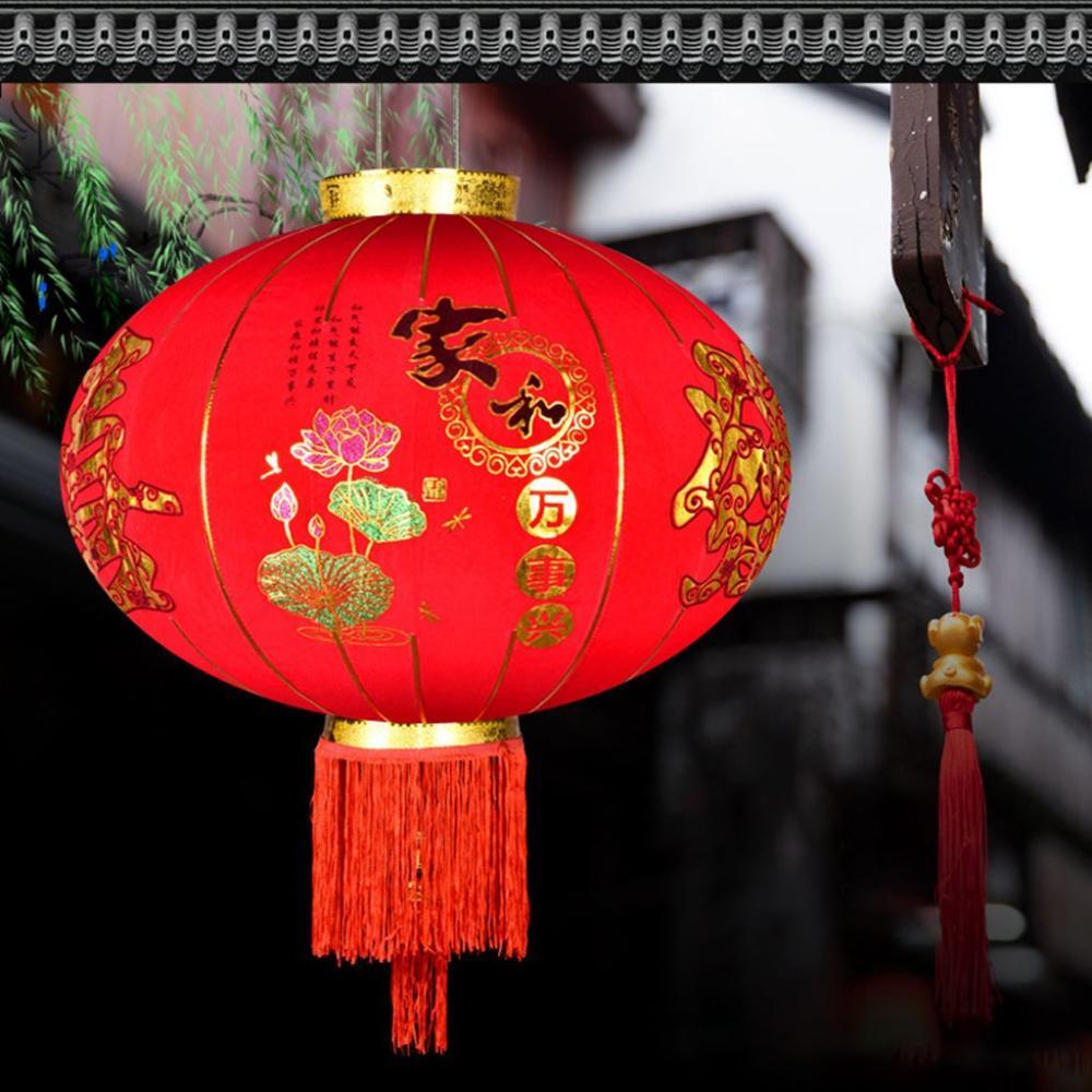 38cm Red Flocking Cloth Lantern Outdoor New Year Chinese Spring ...