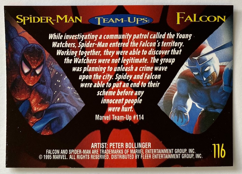 FALCON 1995 FLEER ULTRA SPIDER-MAN MARVEL CARD #116 ARTIST: PETER ...