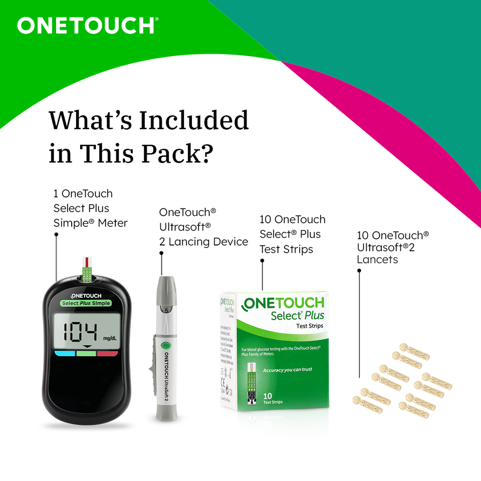 OneTouch Select Plus Simple Glucometer with Test Strips | Free Shipping ...