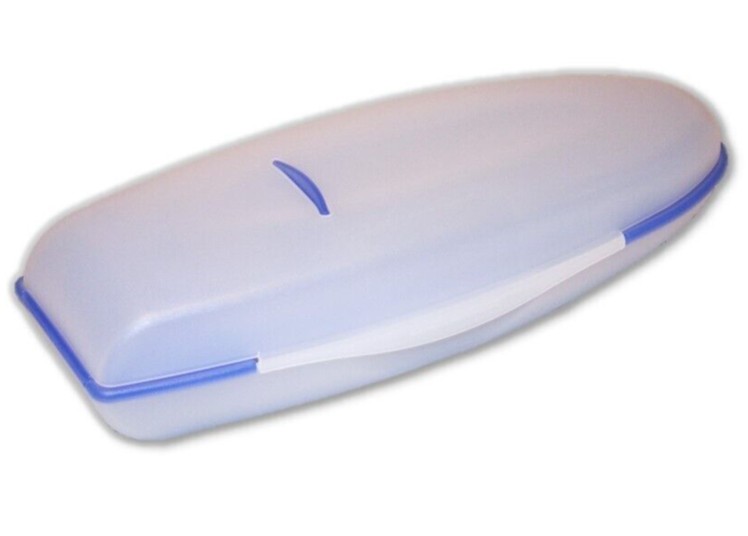 Tupperware Keeper Pencil Case Divided "Boat" Frosted Sheer & Blue NEW ...