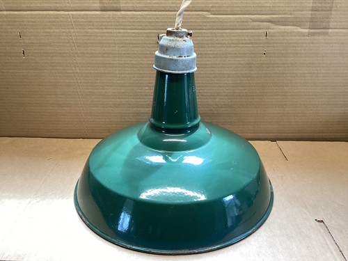 Vintage Benjamin Porcelain Industrial Green Barn Light Lamp Shade ...