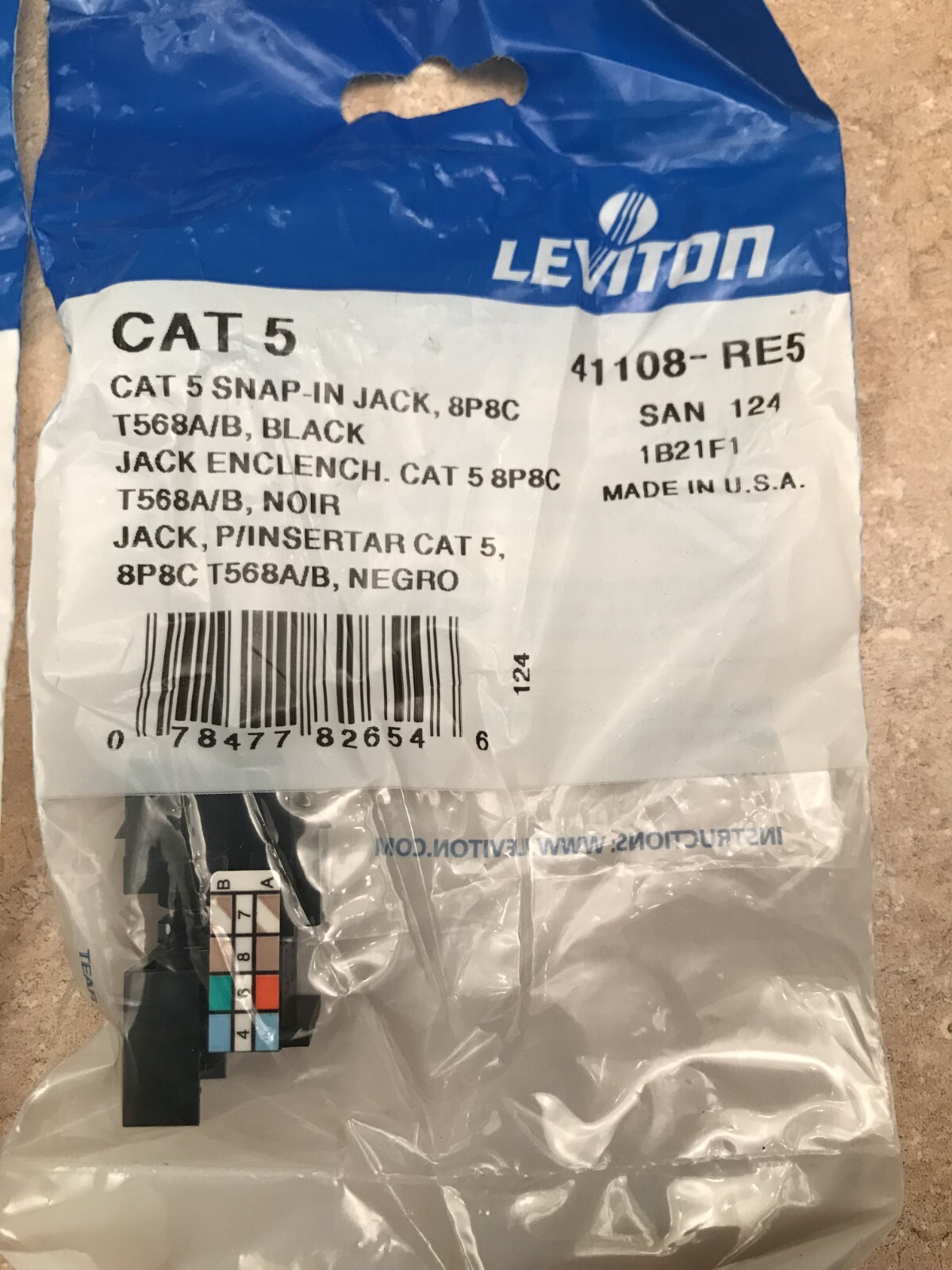 6 Pieces - 41108 RE5 LEVITON Cat5 QuickPort Connector 110 Style Black ...