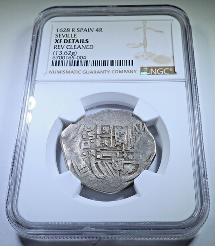 NGC XF 1628 Dated Spanish Silver 4 Reales Genuine Antique 1600's Pirate ...