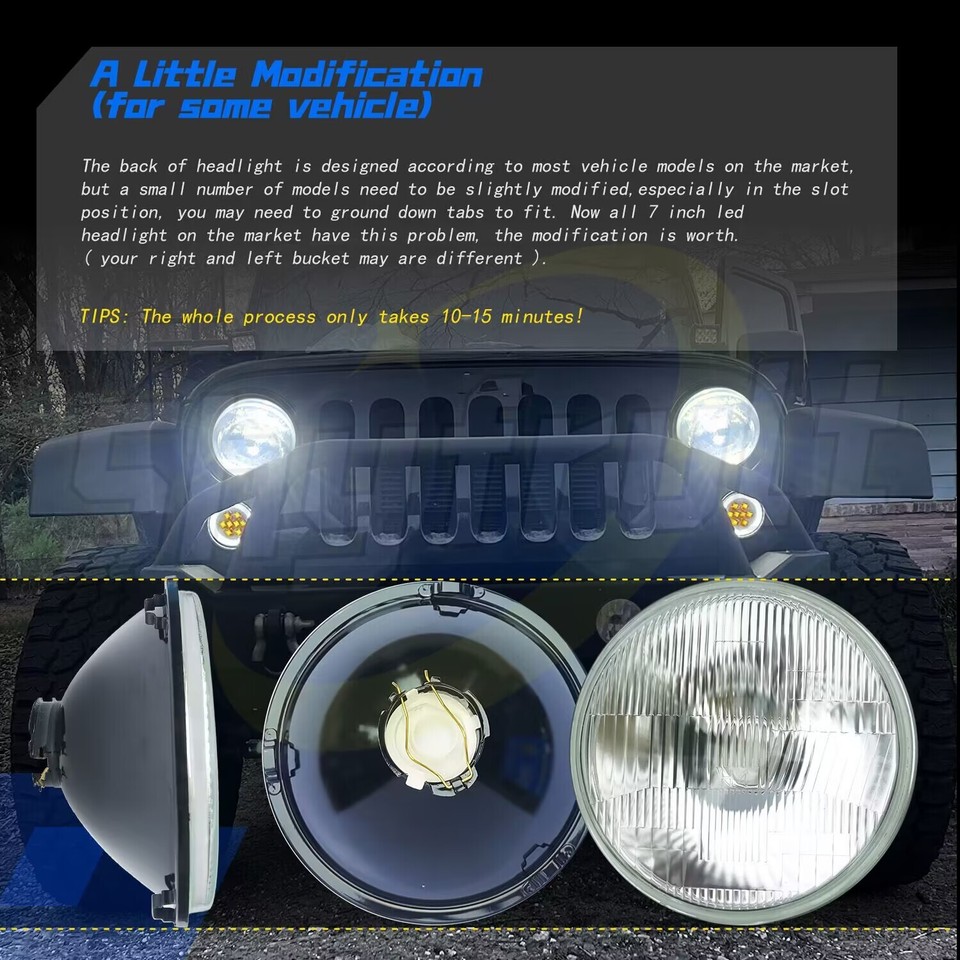 Pair 7" Inch Round LED Headlights Hi/Lo Beam For-Chevy Truck Camaro ...