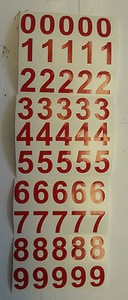 RED STICKY VINYL NUMBERS 25mm (1") HIGH x 50 waterproof, menus,signs ...