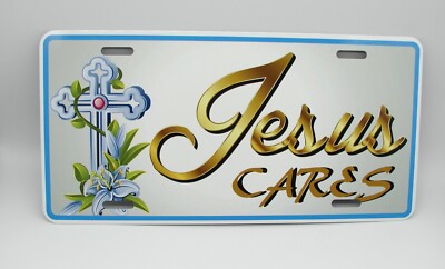 JESUS CARES CHRISTIAN CROSS RELIGIOUS Metal Novelty Car license Plate ...