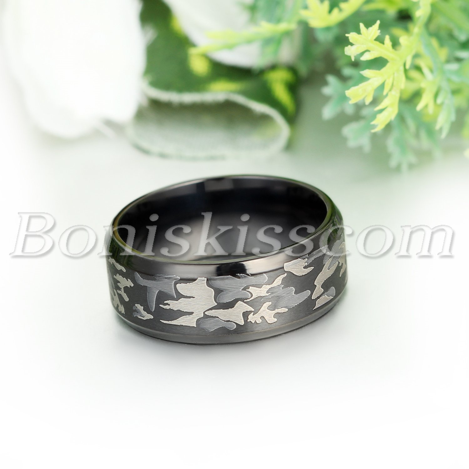 Men Unique Black Stainless Steel Hunting Camouflage Camo Design Ring ...