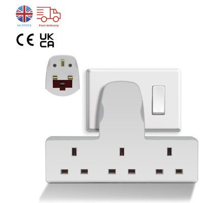3 Way Gang Extension Wall Socket UK Mains Plug Adaptor Convert Extender ...