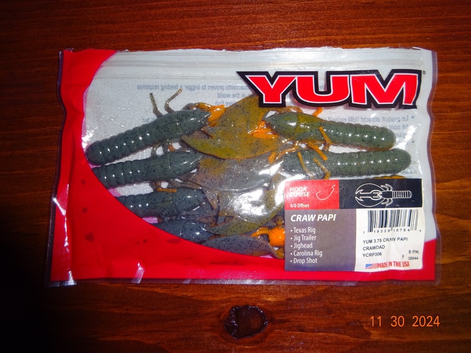 YUM CRAW PAPI 3-3/4" Two 8-CT Packs 2 Colors: Crawdad & Black Blue ...