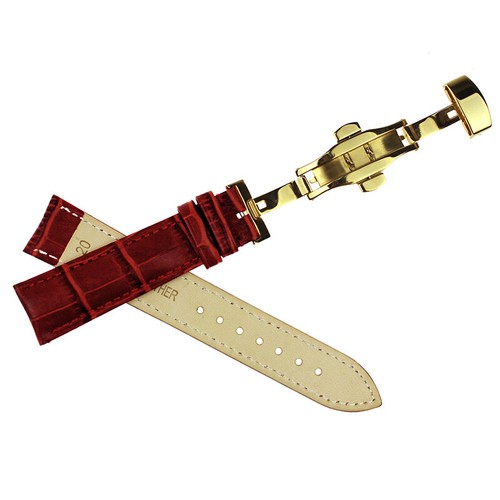 24mm Fashion Red Leather Watch Strap Band Gold Metal Buckle Bracelet ...