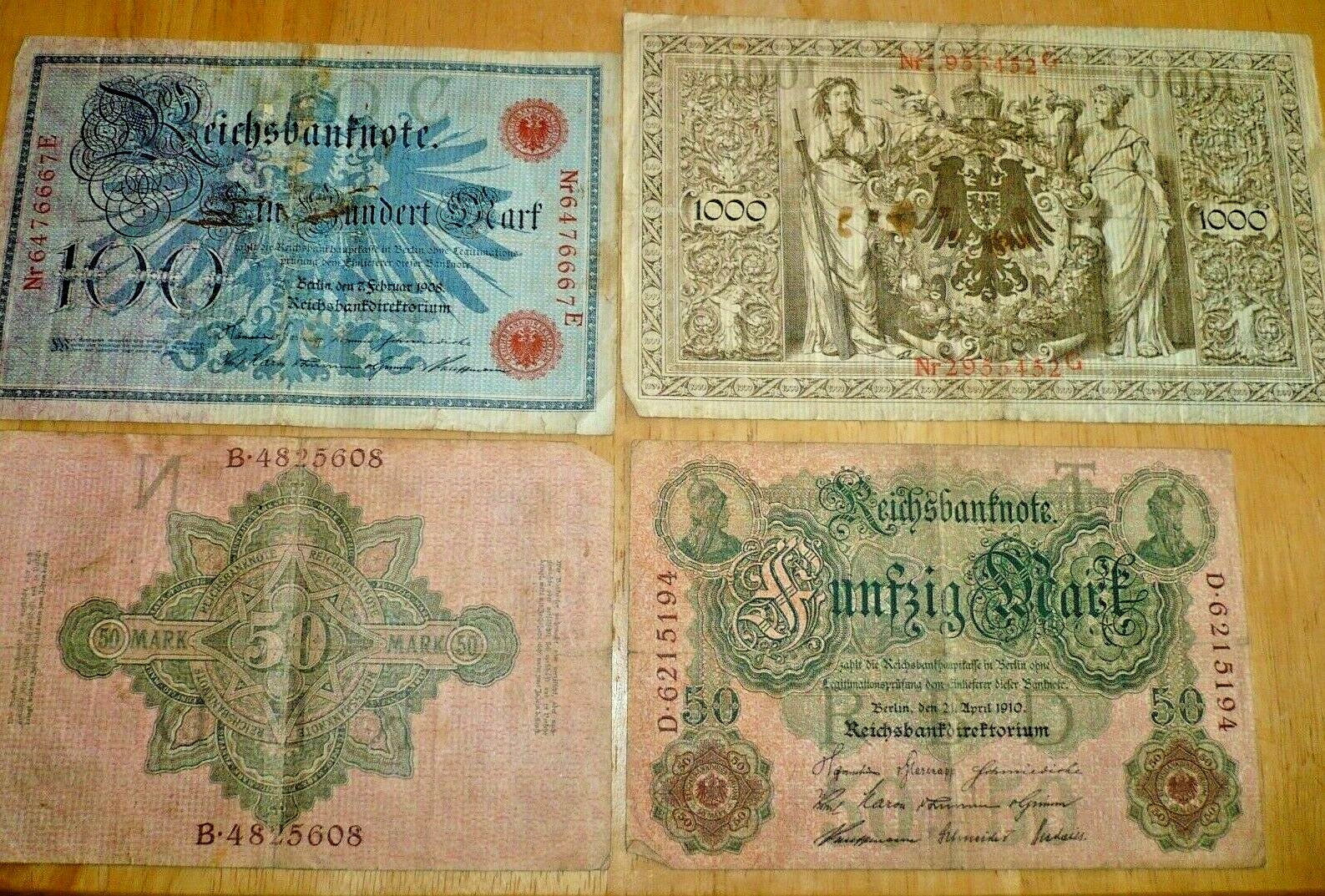 1000 50 Deutsche Reichsmark Mark Schein 21 4 1910 Reichsbanknote 100 7 ...