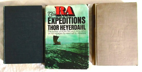 3 THOR HEYERDAHL HC Books THE RA EXPEDITIONS 1971 1st KON-TIKI 1950 AKU ...