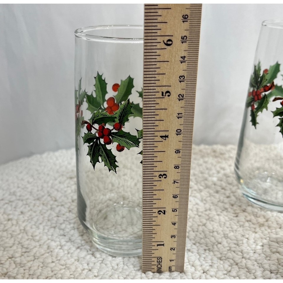 Anchor Hocking Christmas Holly Berries Glass Tumbler Vintage Lot of 6 ...