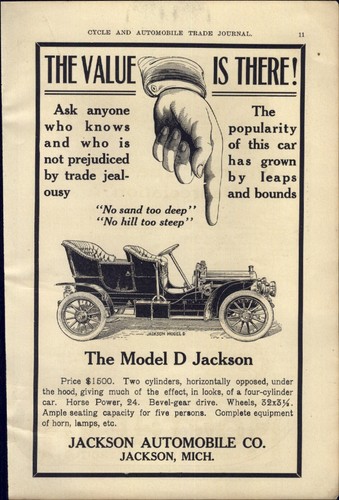 1907 PAPER AD CAR AUTO Model D Jackson Automobile Pope Waverly Victoria ...