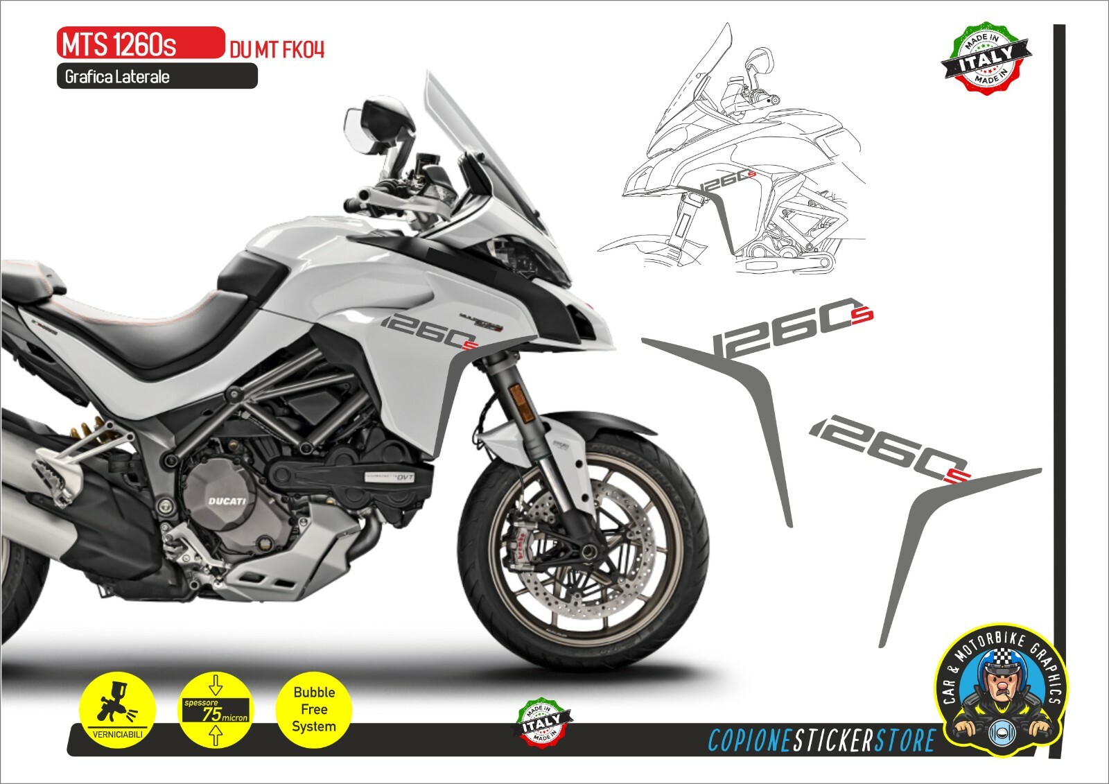 2 Stickers DUCATI Multistrada 1260 S Side Replica Gt Grey & Red MT FK04 ...