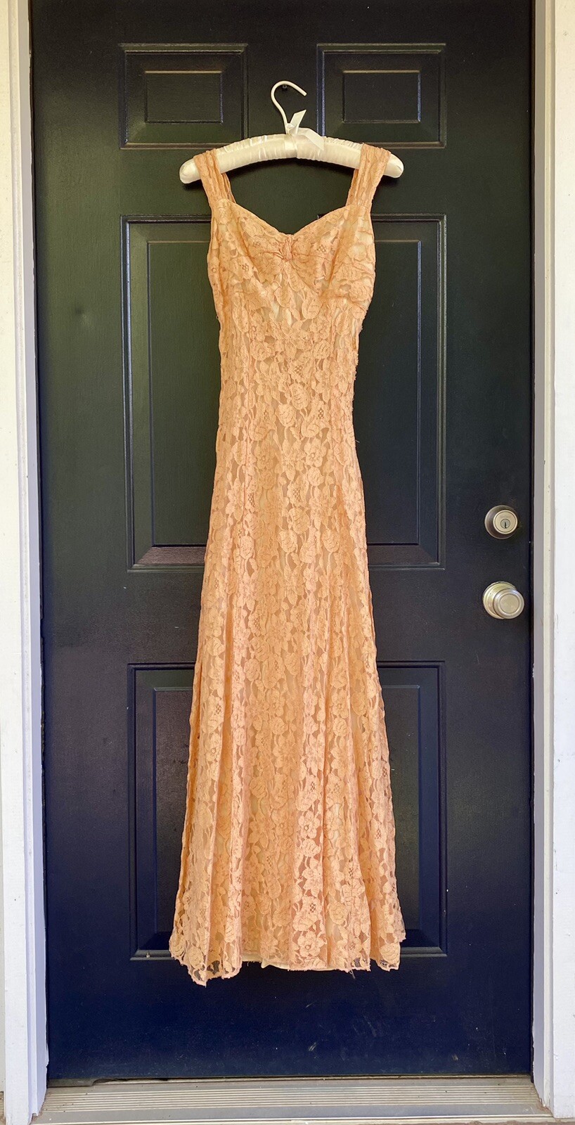 Antique peach dress 1920's bias cut lace overlay frag… - Gem