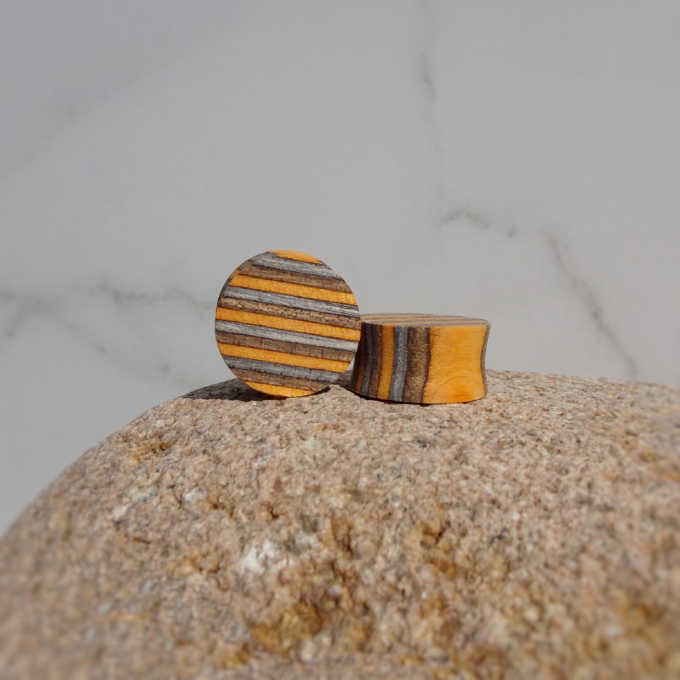 Charcoal Brown Orange Spectraply Wood Ear Plugs - Ear Gauges - Double ...