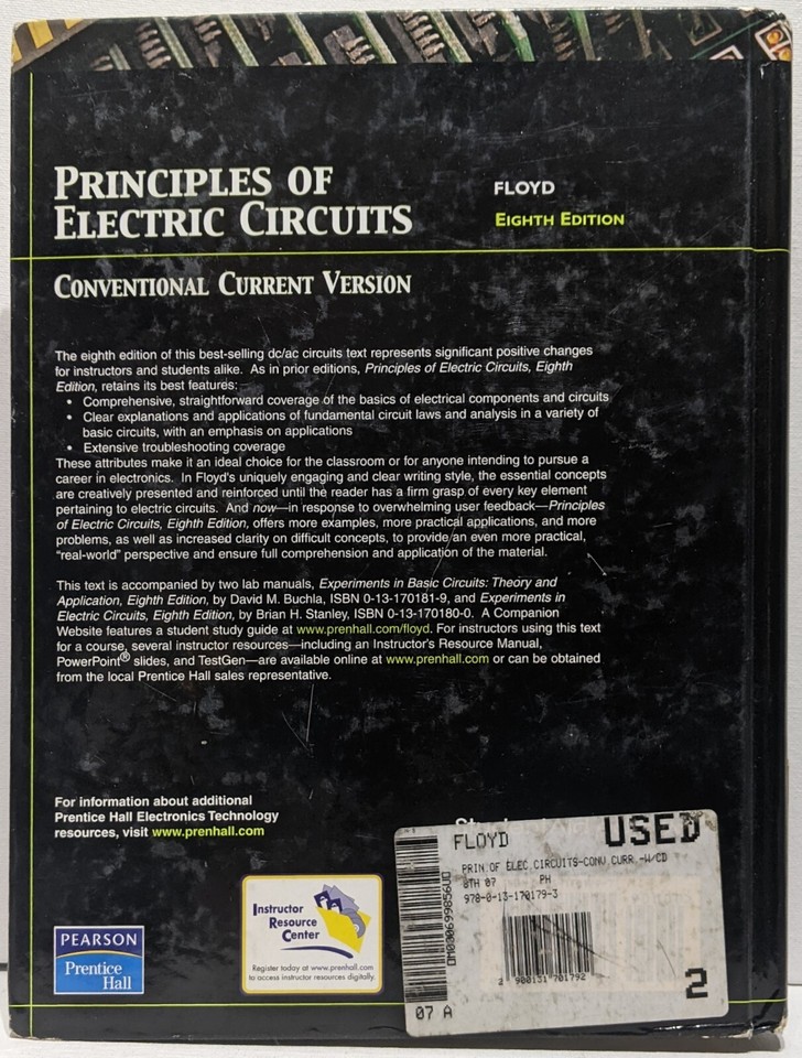Principles of Electric Circuits 8th Edition (2007, Hardcover) CD-ROM ...